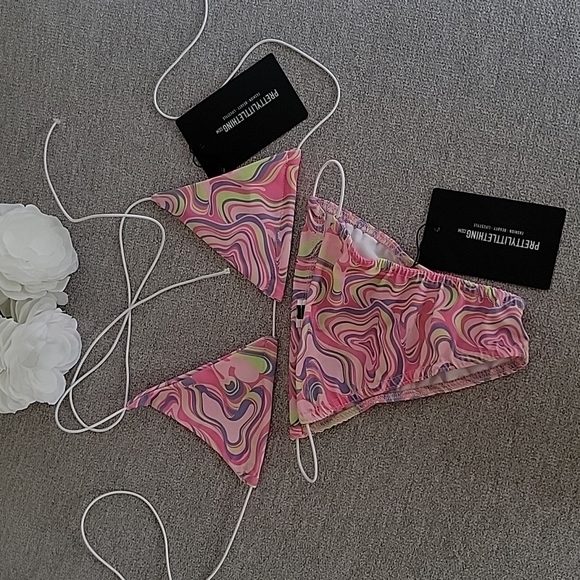 PrettyLittleThing | Swim | Nwt Pink Swirl String Triangle Bikini | Poshmark